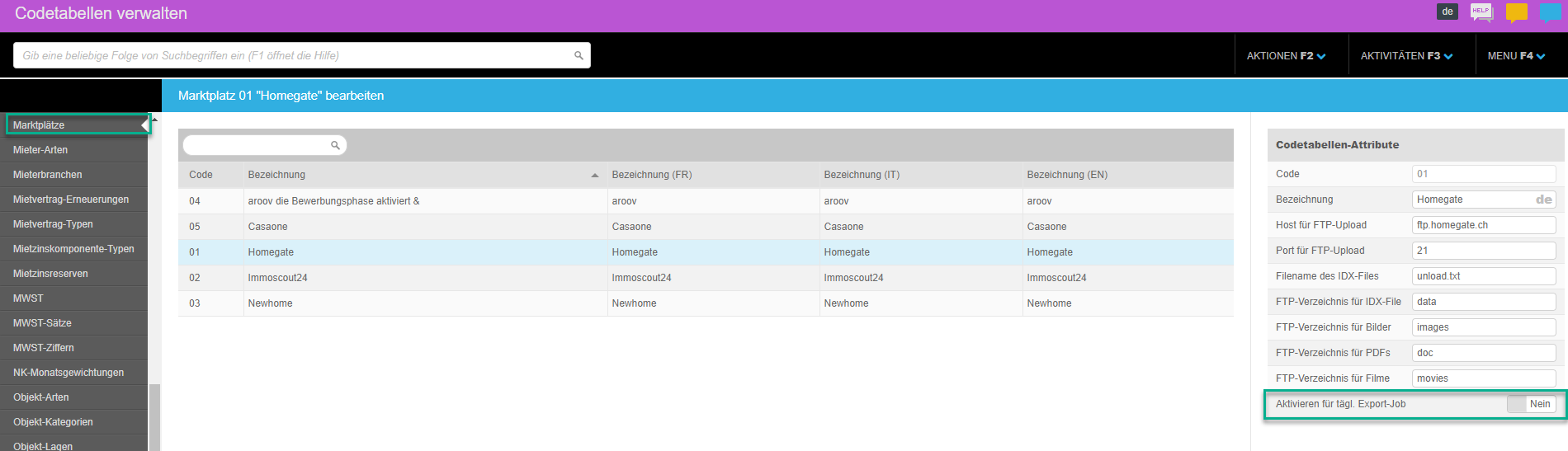 Codetabellen | GARAIO REM Helpcenter